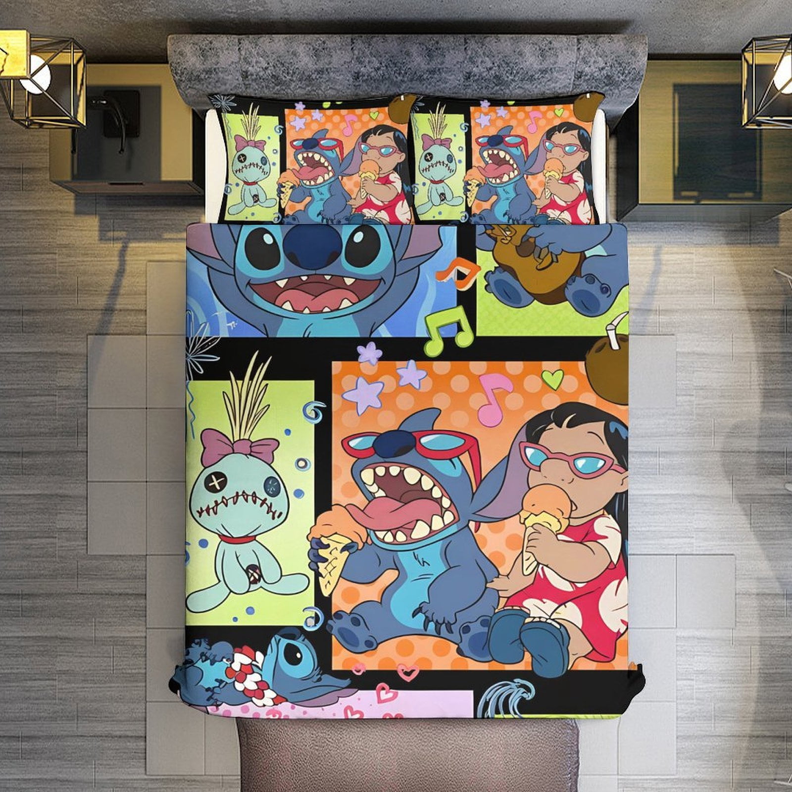 Duvet Cover Queen Size Modern 3D Stitch Cartoon 3 Pcs Duvet Cover Set ...