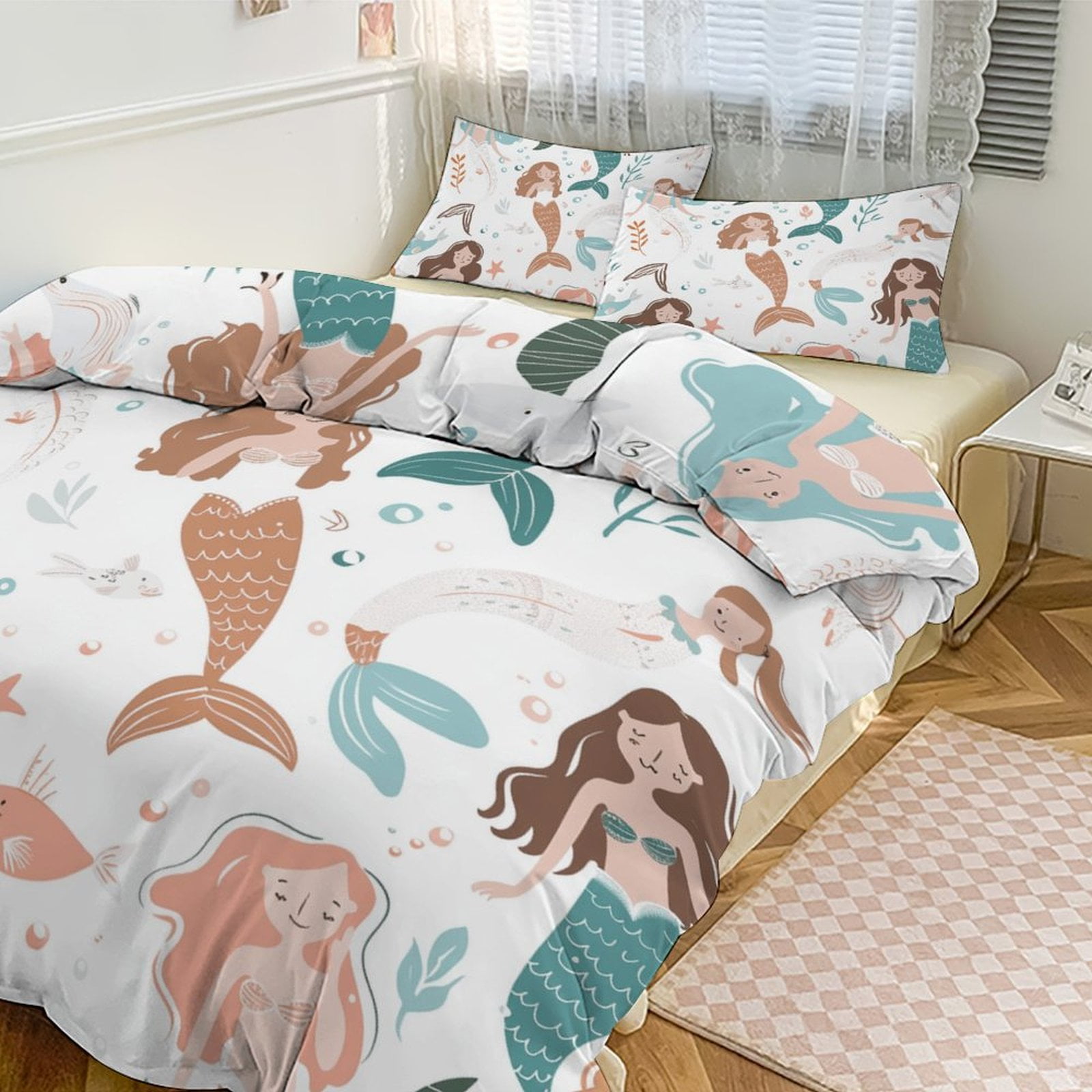 Duvet Cover Queen Size Ocean Cute Mermaid 3 Pcs Duvet Cover Set Bedding ...