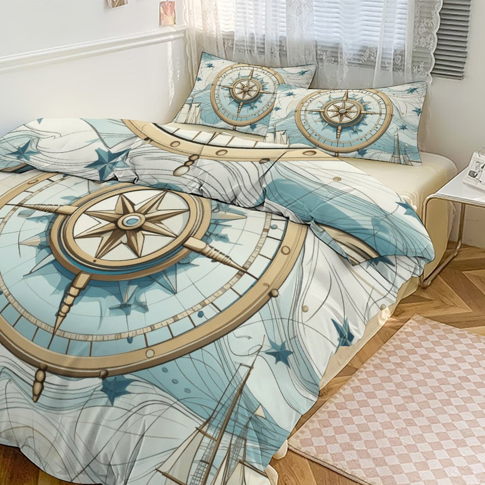Duvet Cover Queen Size Retro Sail 3 Pcs Duvet Cover Set Bedding Sets ...