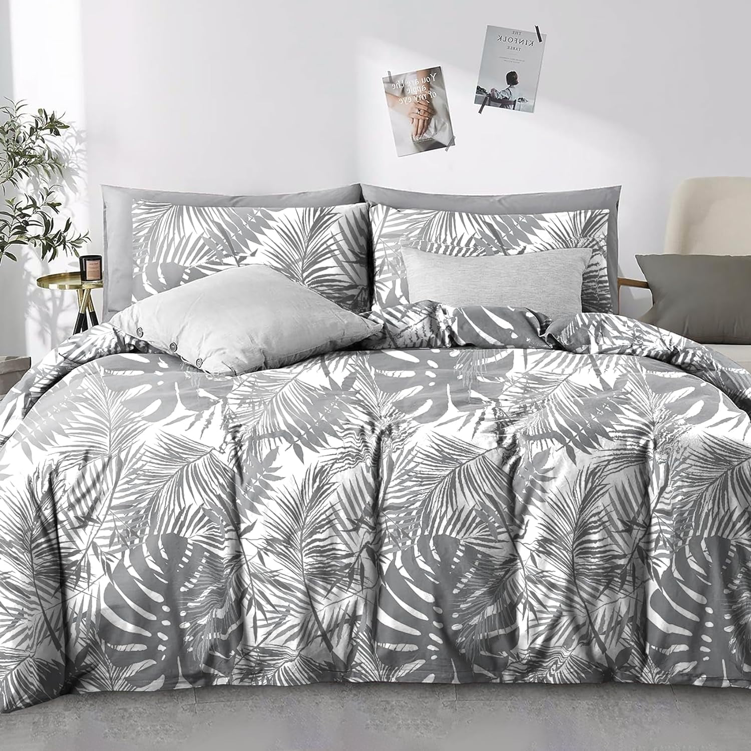 Duvet Cover Queen Size, Reversible Floral Black & Grey Duvet Cover Set ...