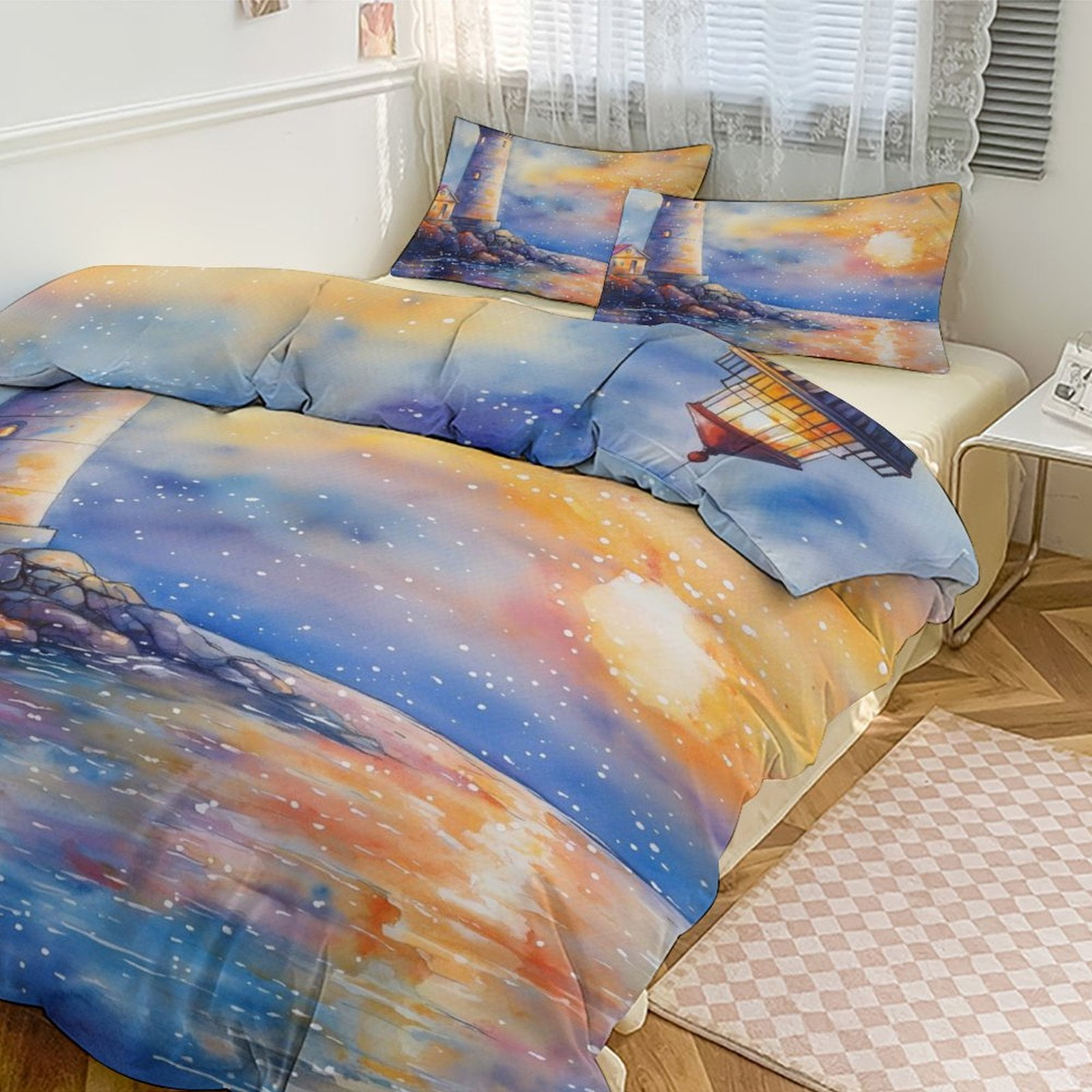 Duvet Cover Queen Size Sunset Lighthouse 3 Pcs Duvet Cover Set Bedding ...