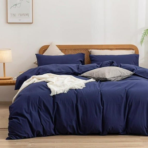 Duvet Cover Set 100% Washed Cotton Linen Feel Super Soft Comfortable ...