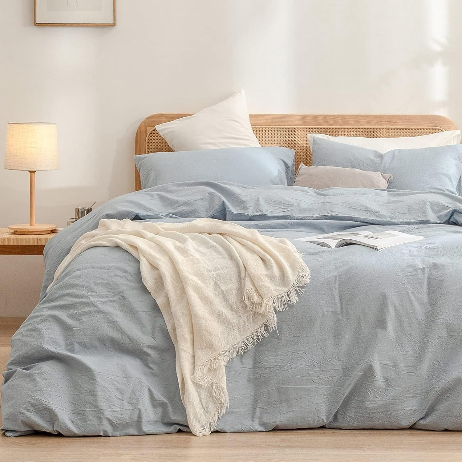 Duvet Cover Set 100% Washed Cotton Linen Feel Super Soft Comfortable ...