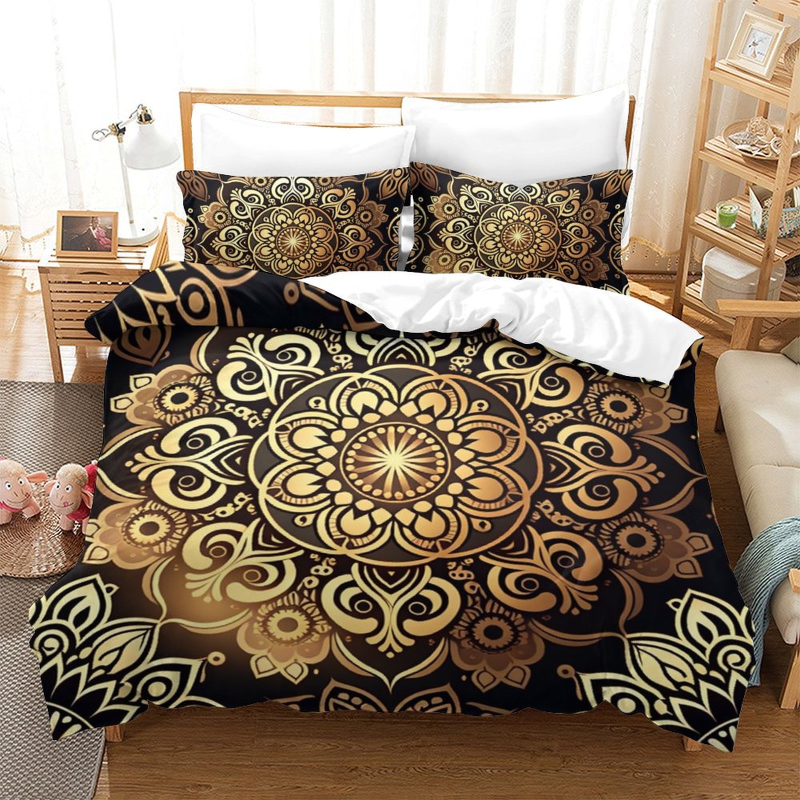Duvet Cover Set Abstract Flower Printed Home Bedclothes Woman Dark ...