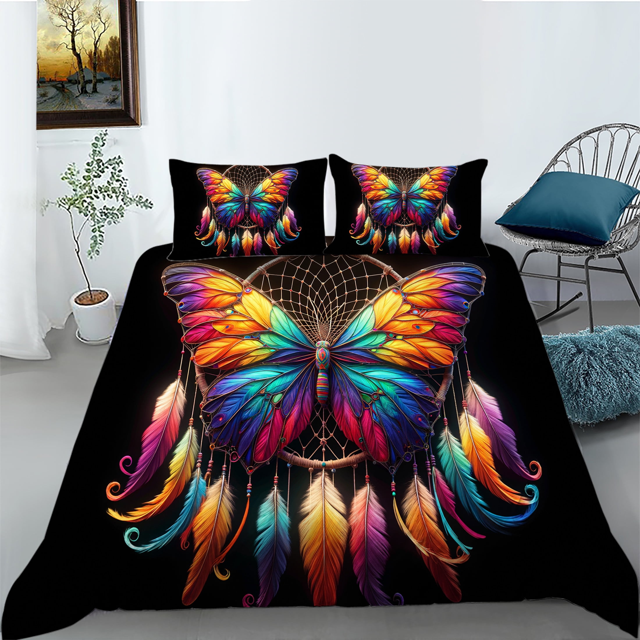 Duvet Cover Set Colorful Butterfly Dream Catcher Printed Bedspreads ...