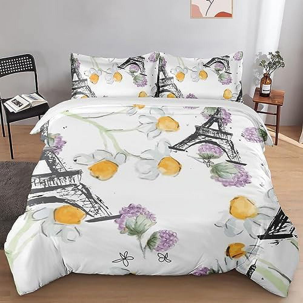 Duvet Cover Set Eiffel Tower Flower Paris Bedding Set for Kids and ...