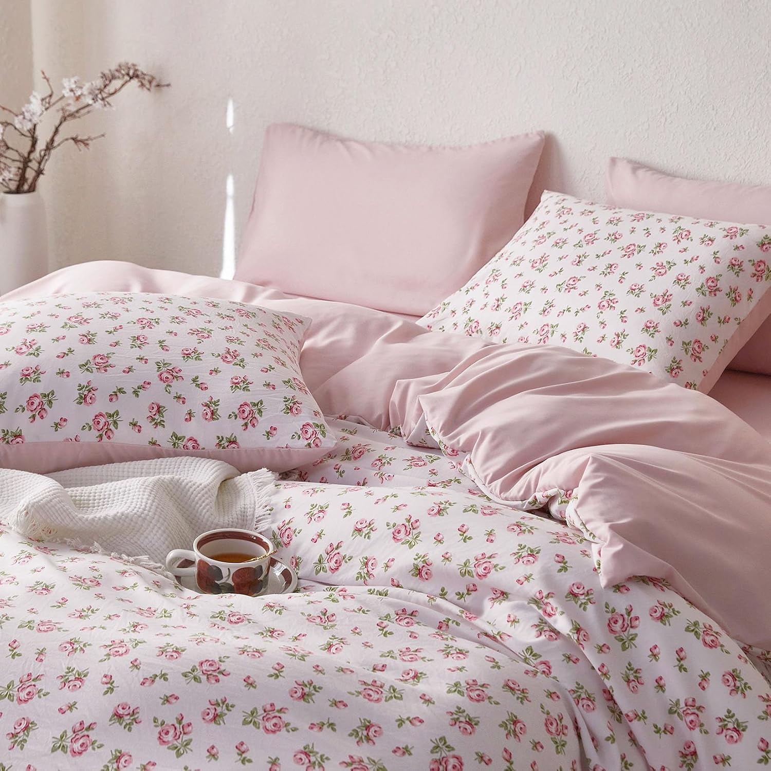 - Duvet Cover Set, Floral Cottagecore Flower Shabby Chic Cute Aesthetic ...
