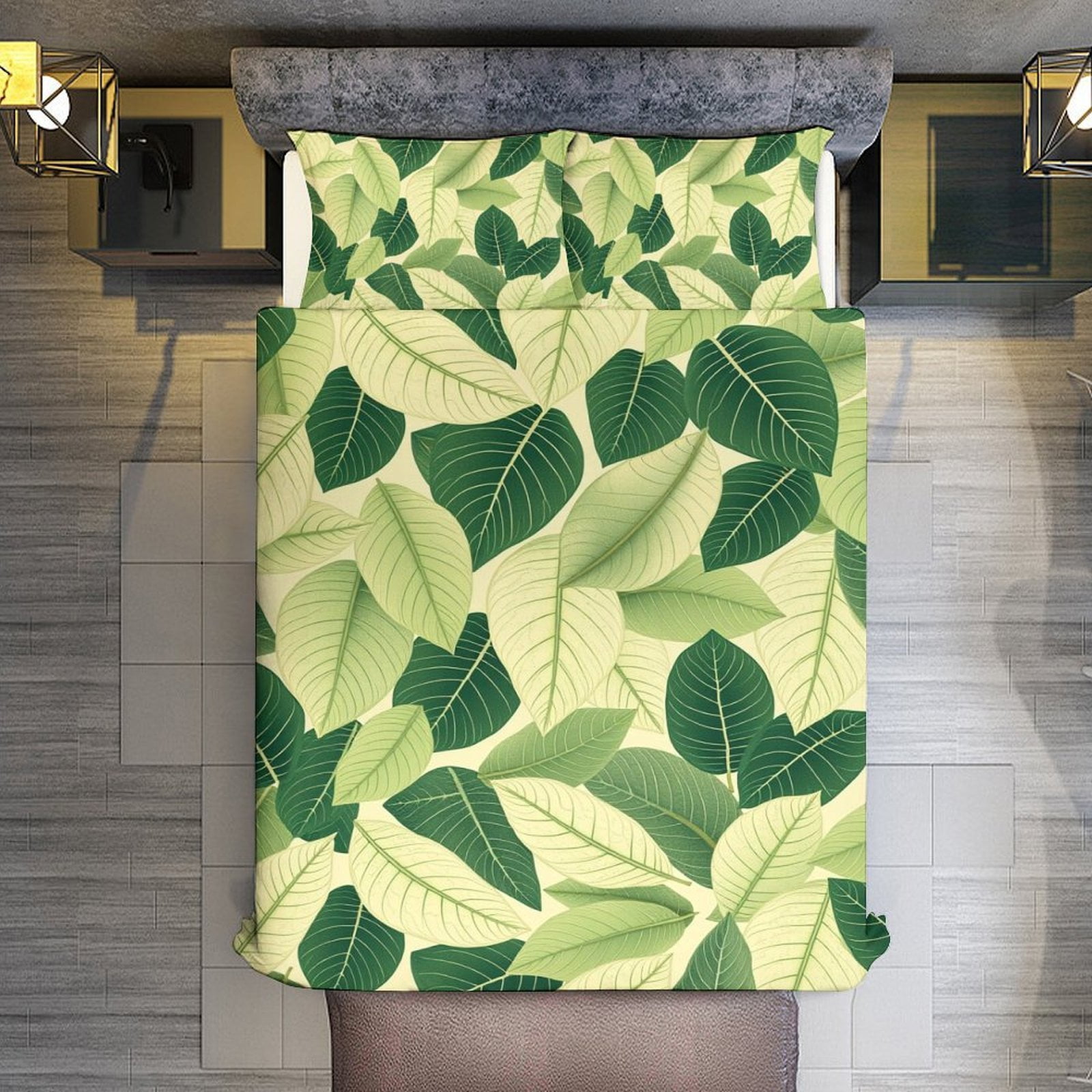 Duvet Cover Set Green Leaf Pattern Bedding Set Polyester Comforter ...