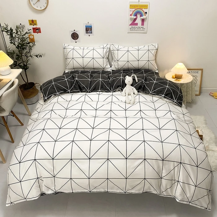 Duvet Cover Set Green Red Plaid Printed Bedding Reversible Comforter ...