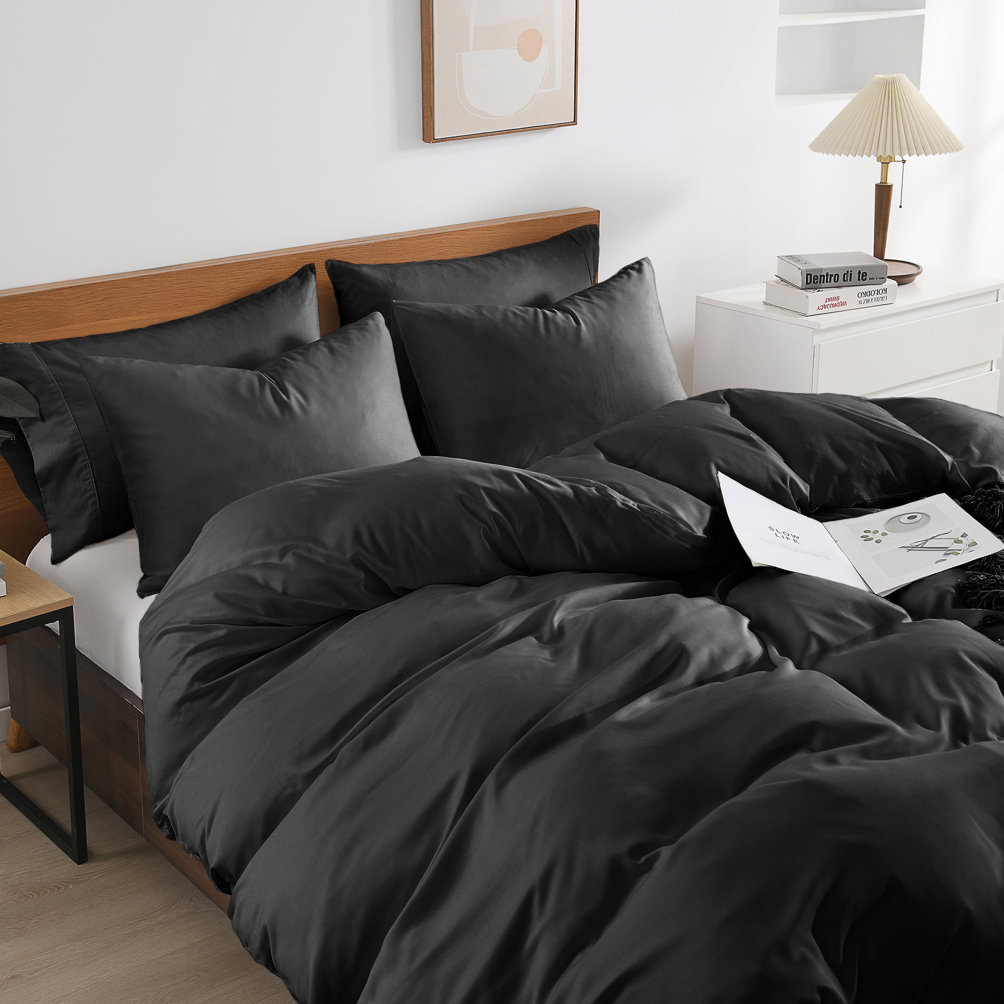 Black Duvet Cover Set King, 100% Viscose Derived from Bamboo, Silky ...