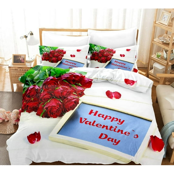 Duvet Cover Set King Size 3 Pieces 3D Printed Flowers Bedding Set Pink ...