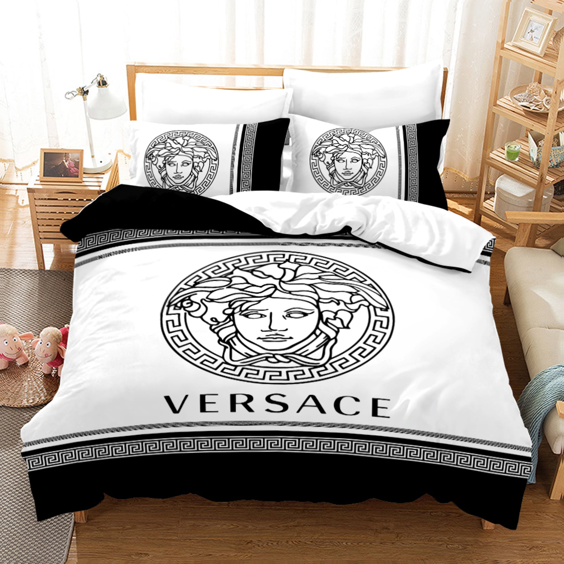 Duvet Cover Set Luxurious Black & White Bedding with Greek Key Design ...