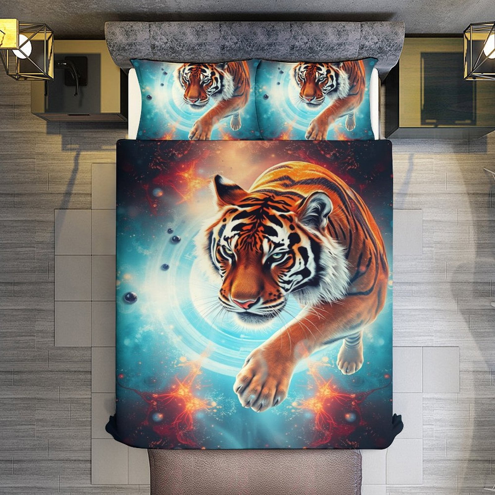Duvet Cover Set Majestic Tiger Cosmic Leap Vibrant Energy Bedding Set ...