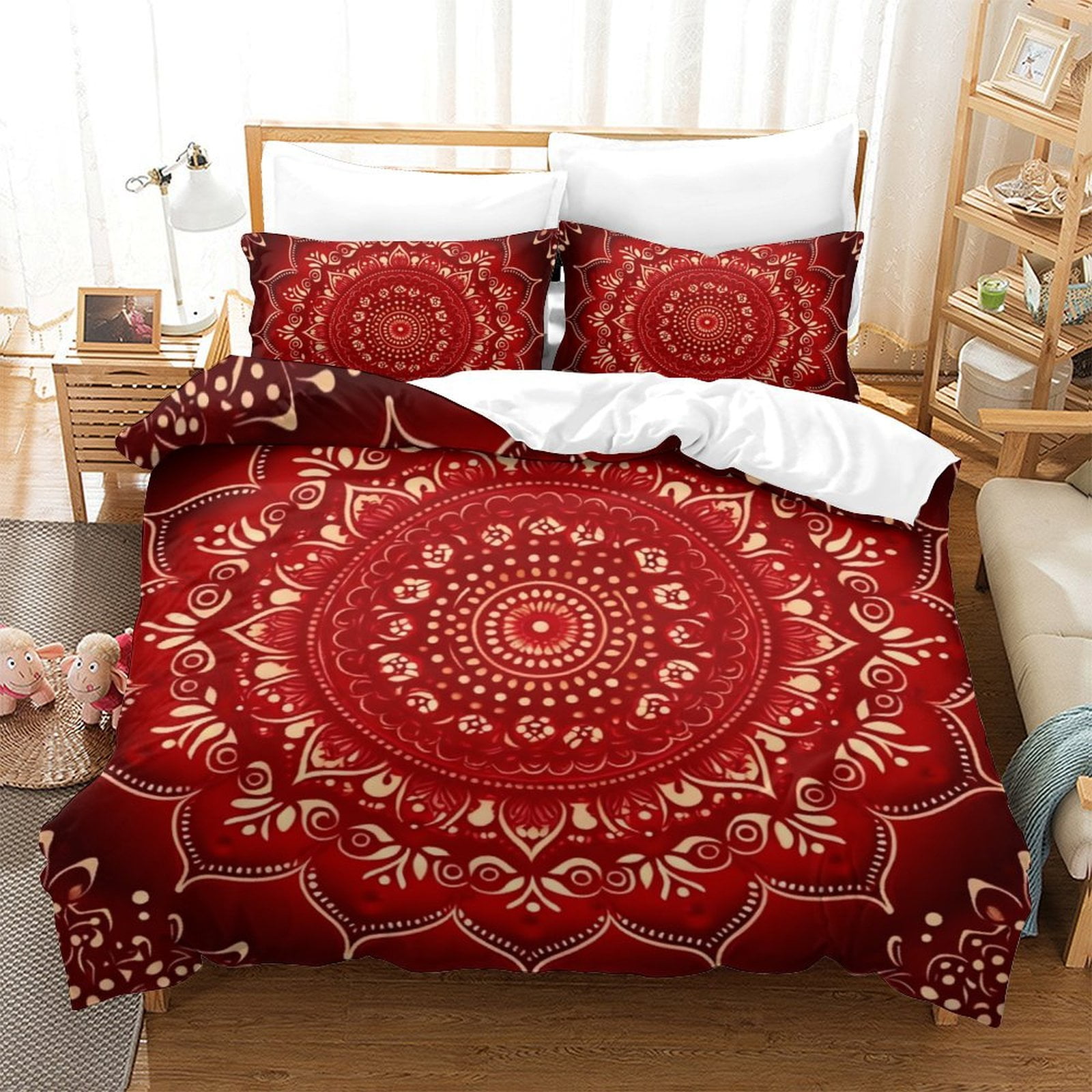 Duvet Cover Set Mandala Quilt Cover Pillowcase Girl Woman Red ...