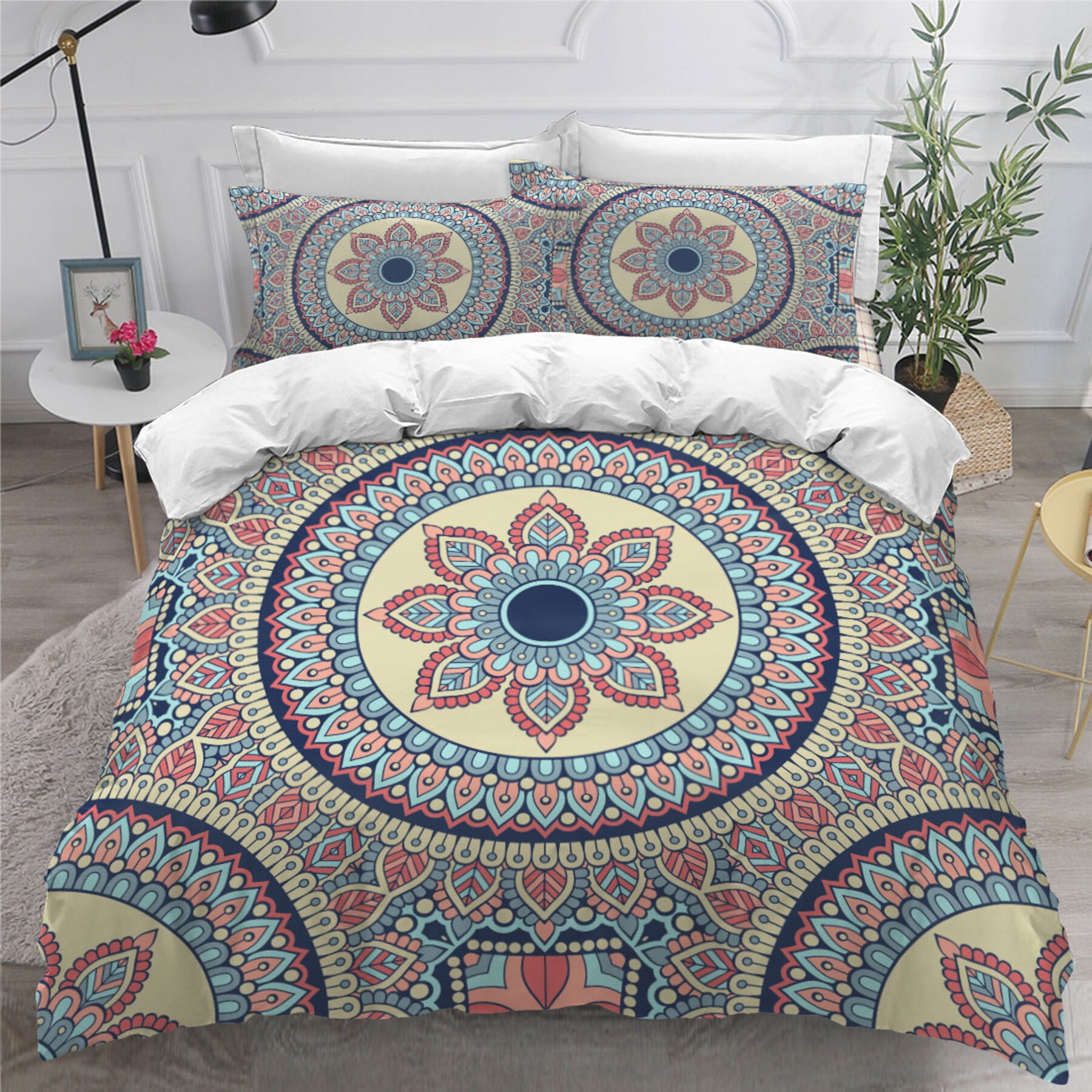 Duvet Cover Set Pastel Pink Blue & Beige on Navy - Includes Matching ...