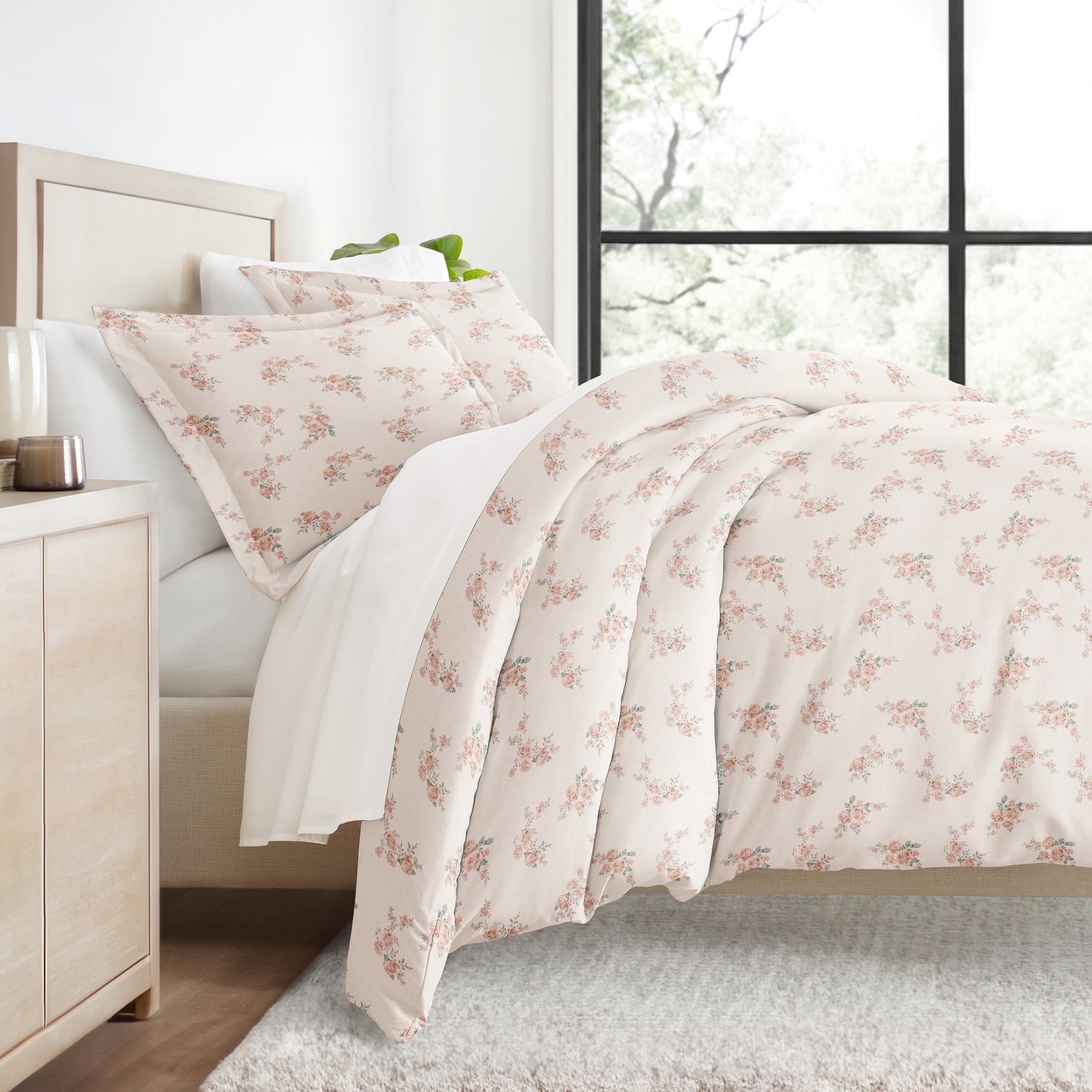 Duvet Cover Set - Ultra Soft & Breathable - Floral Rose Apricot for Full/Size Bedding by Comfort ...