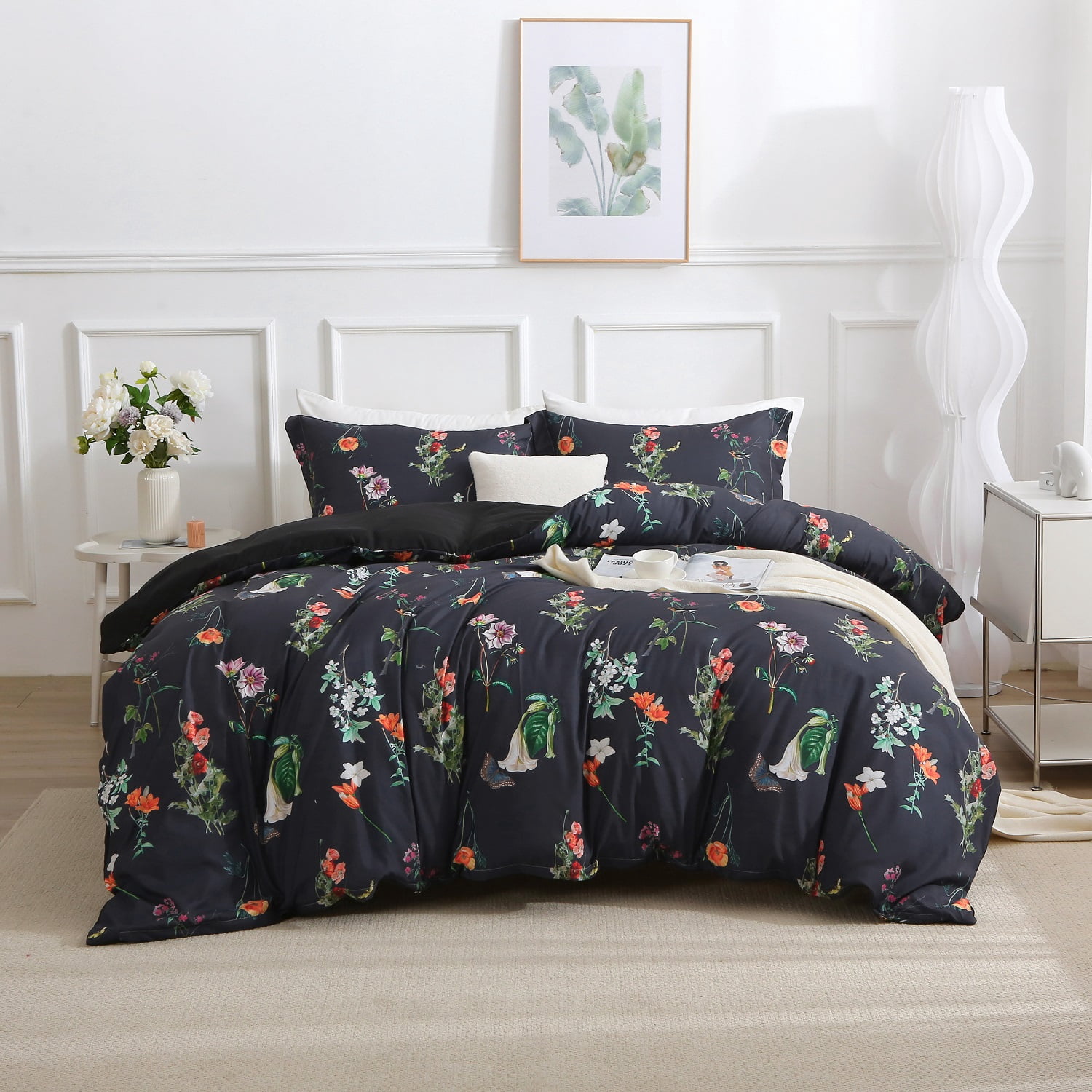 Duvet Cover Set Queen Comforter Cover Set, 2-Piece Floral Duvet Cover ...