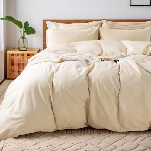 Duvet Cover Set Queen Size Linen Look Textured 100% Washed Cotton Duvet ...