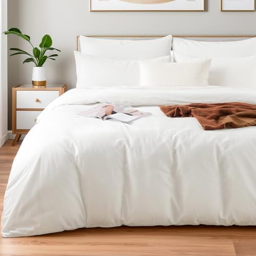 Duvet Cover Set Queen Size Linen Look Textured 100% Washed Cotton Duvet ...