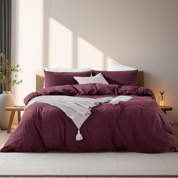 Duvet Cover Set Queen Size Linen Look Textured Washed Cotton Duvet ...
