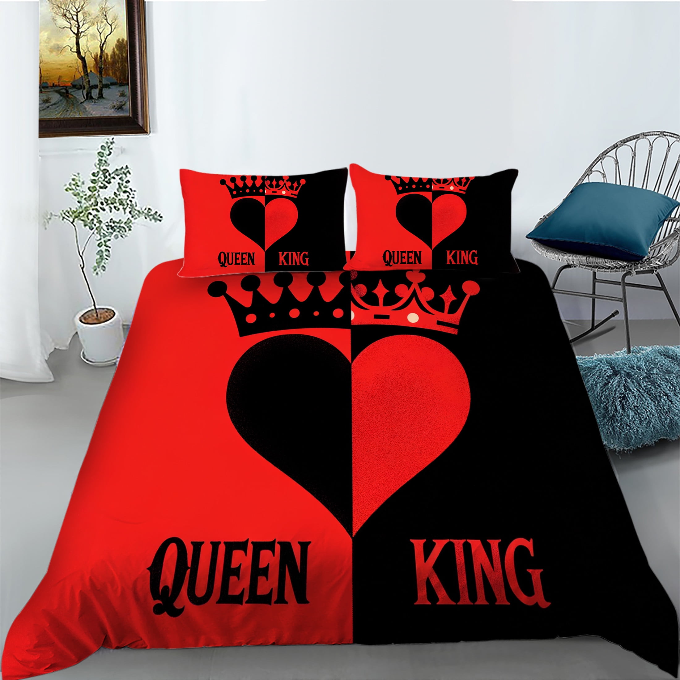 Duvet Cover Set Red and Black Crown Queen and King Printed Bedspreads ...