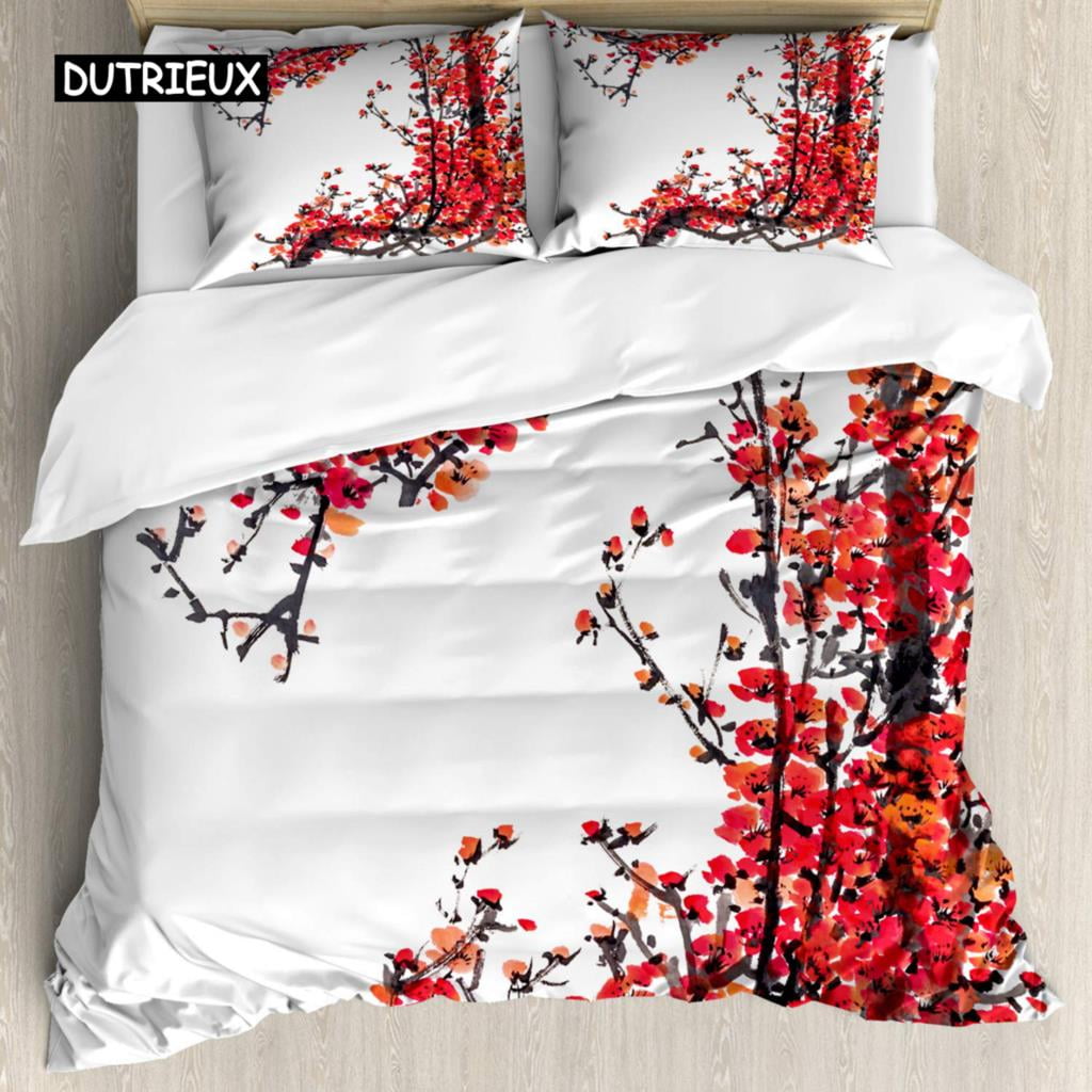 Duvet Cover Set Simplistic Cherry Blossom Tree Botanic Themed Pattern ...