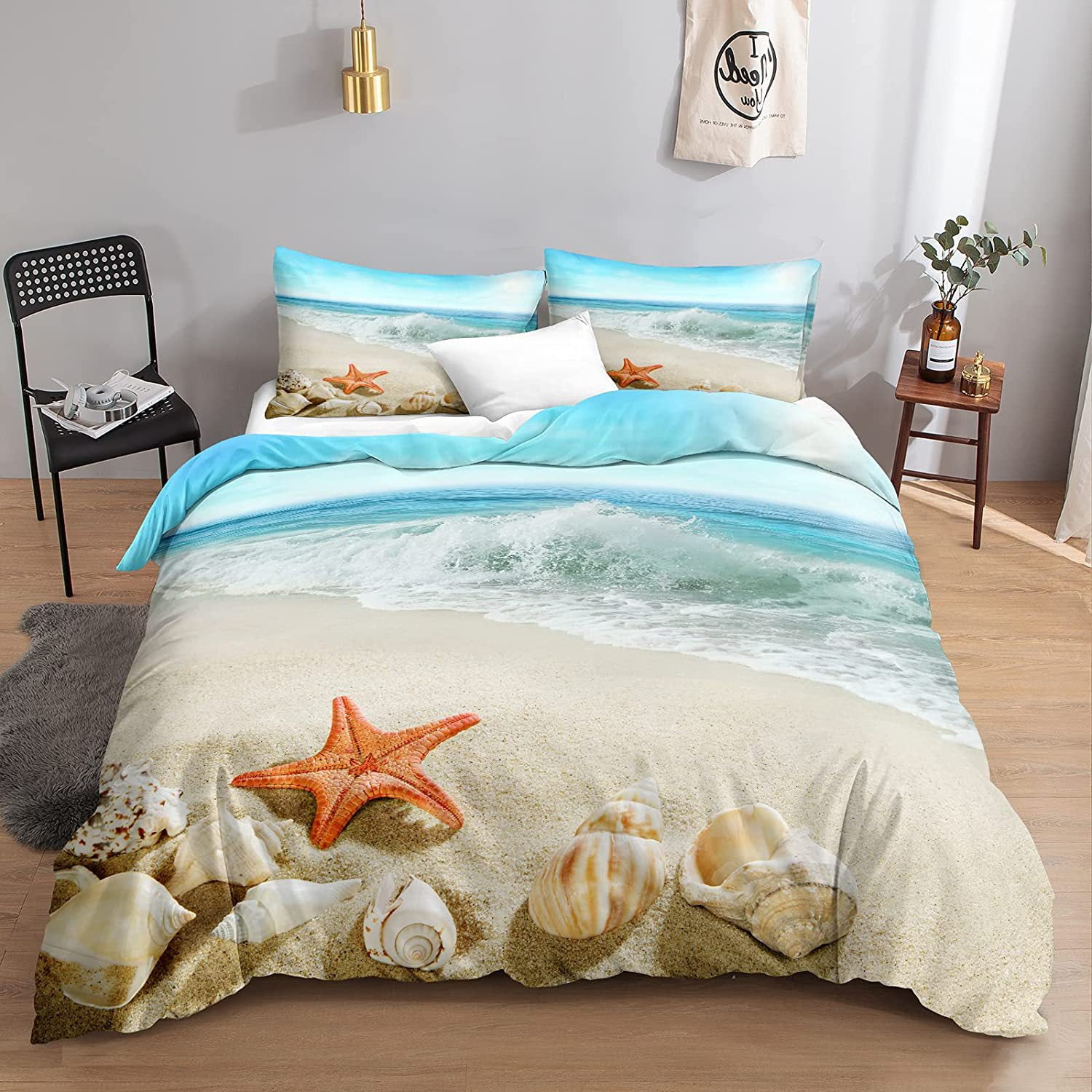Duvet Cover Set,Tropical Sandy Beach Island Maldives Design,Decorative 3 Piece Bedding Set with ...