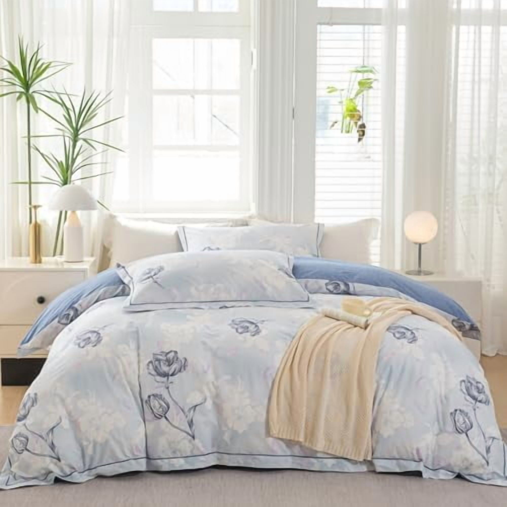 Duvet Cover Set Twin Size Floral Pattern 500 Thread Count Ultra Soft ...