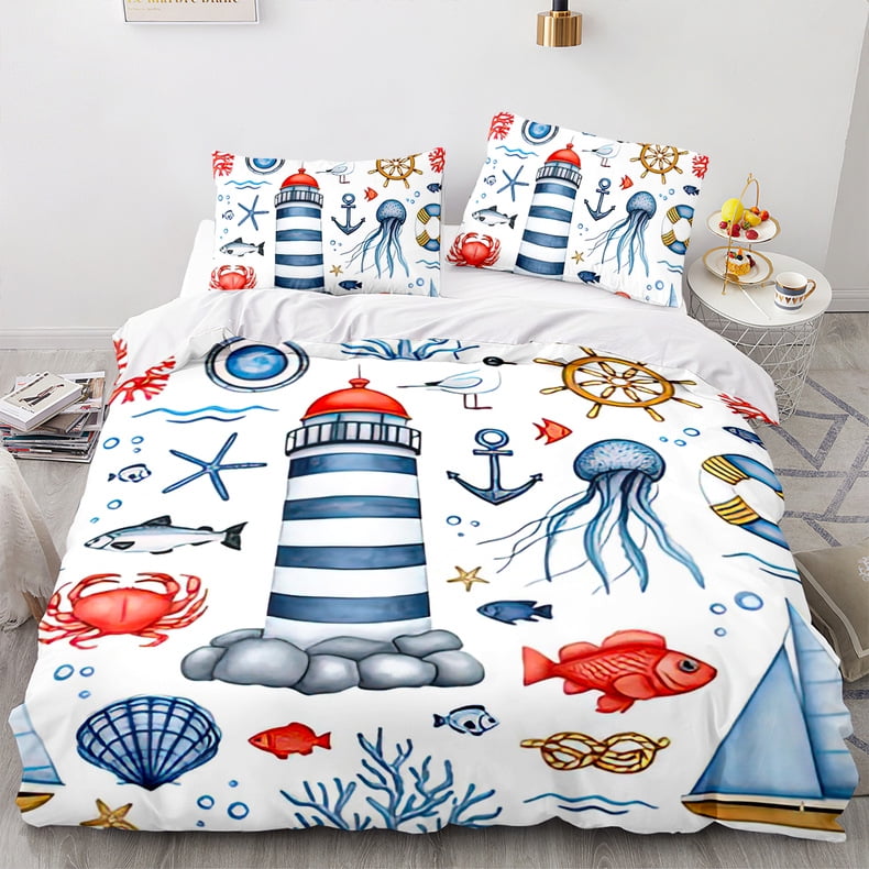 Duvet Cover Sets Lighthouse Duvet Cover Watercolor Ocean Themed Bedding ...