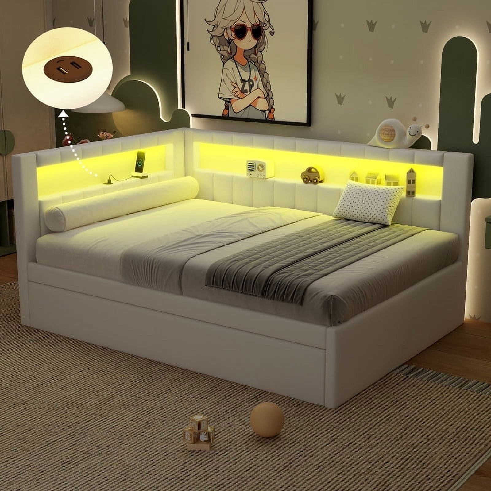 Duxelifin Full Daybed with USB Ports & LED, Corner Bed Frame Platform ...
