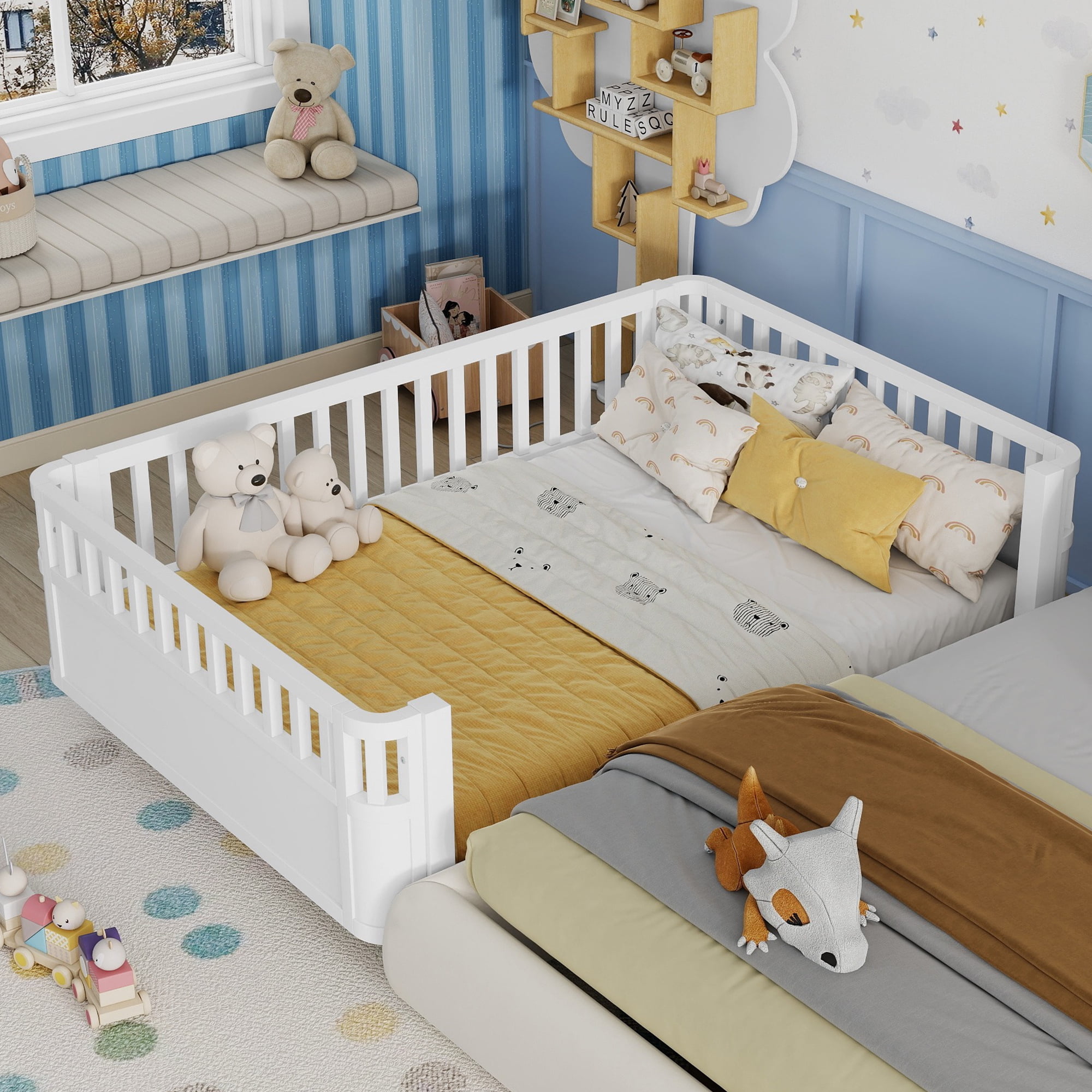 Duxelifin Full Size Montessori Bed with Guardrails, Wood Bed Frame with ...