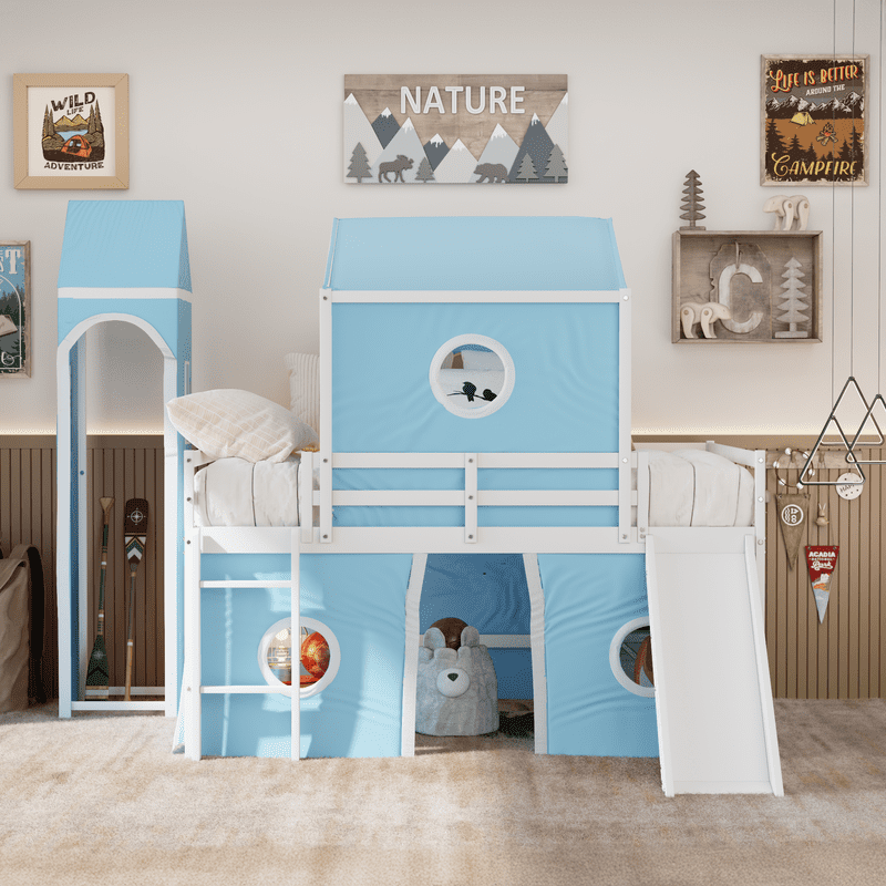 Duxelifin Prince Castle Loft Bed with Slide, Wood House Loft Bed with ...