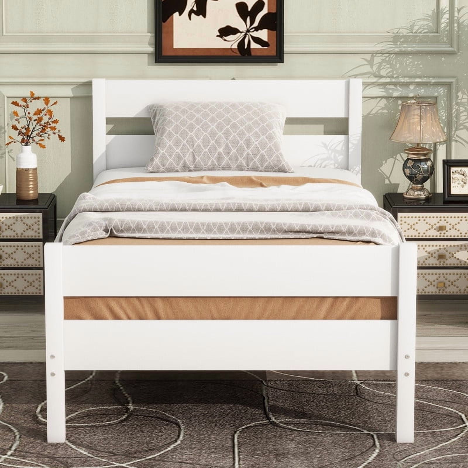 Duxelifin Twin Bed Frames Wood, Wood Twin Bed Frame with Headboard and ...