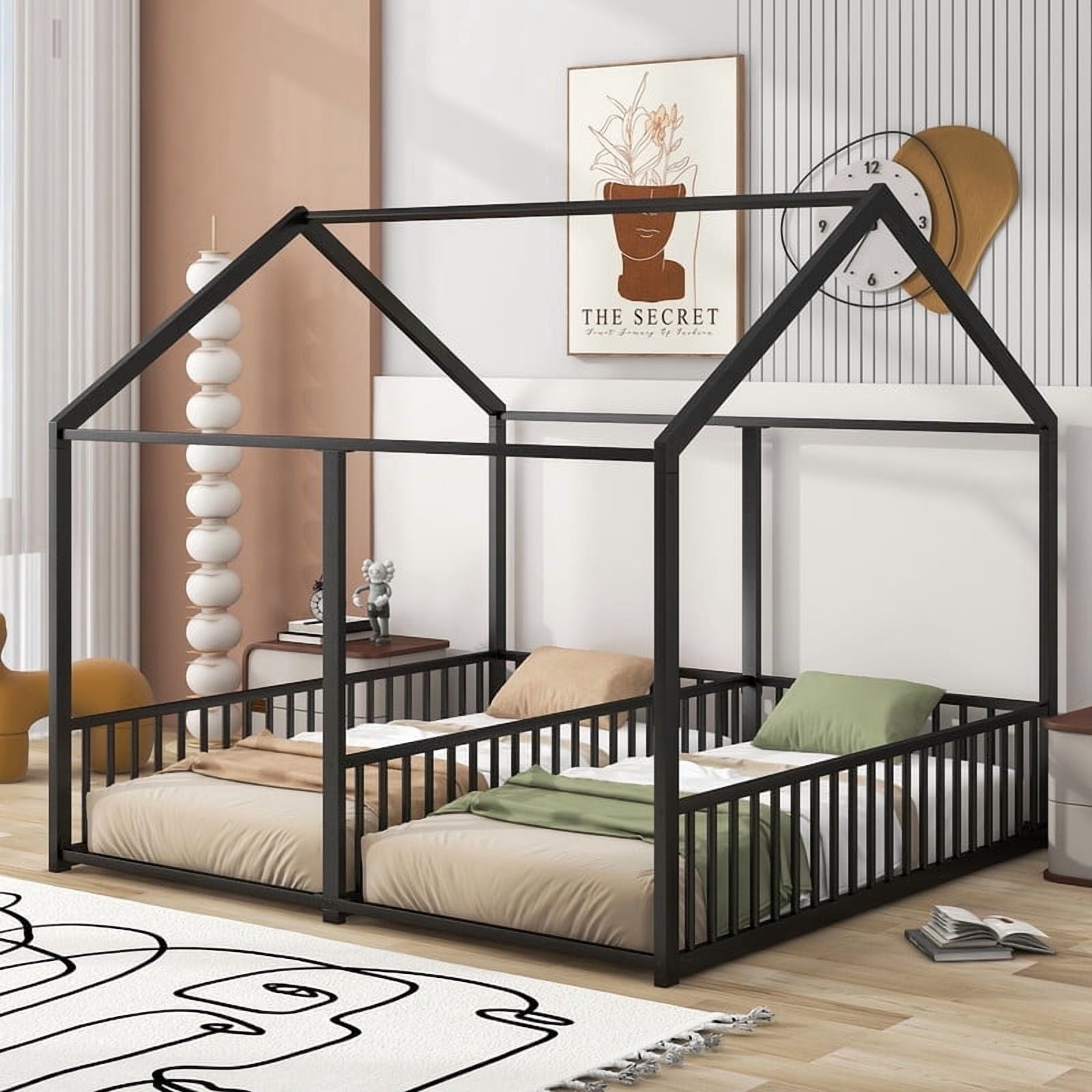 Duxelifin Twin Size House Bed for 2 Kids, Double Floor Bed for Twins ...