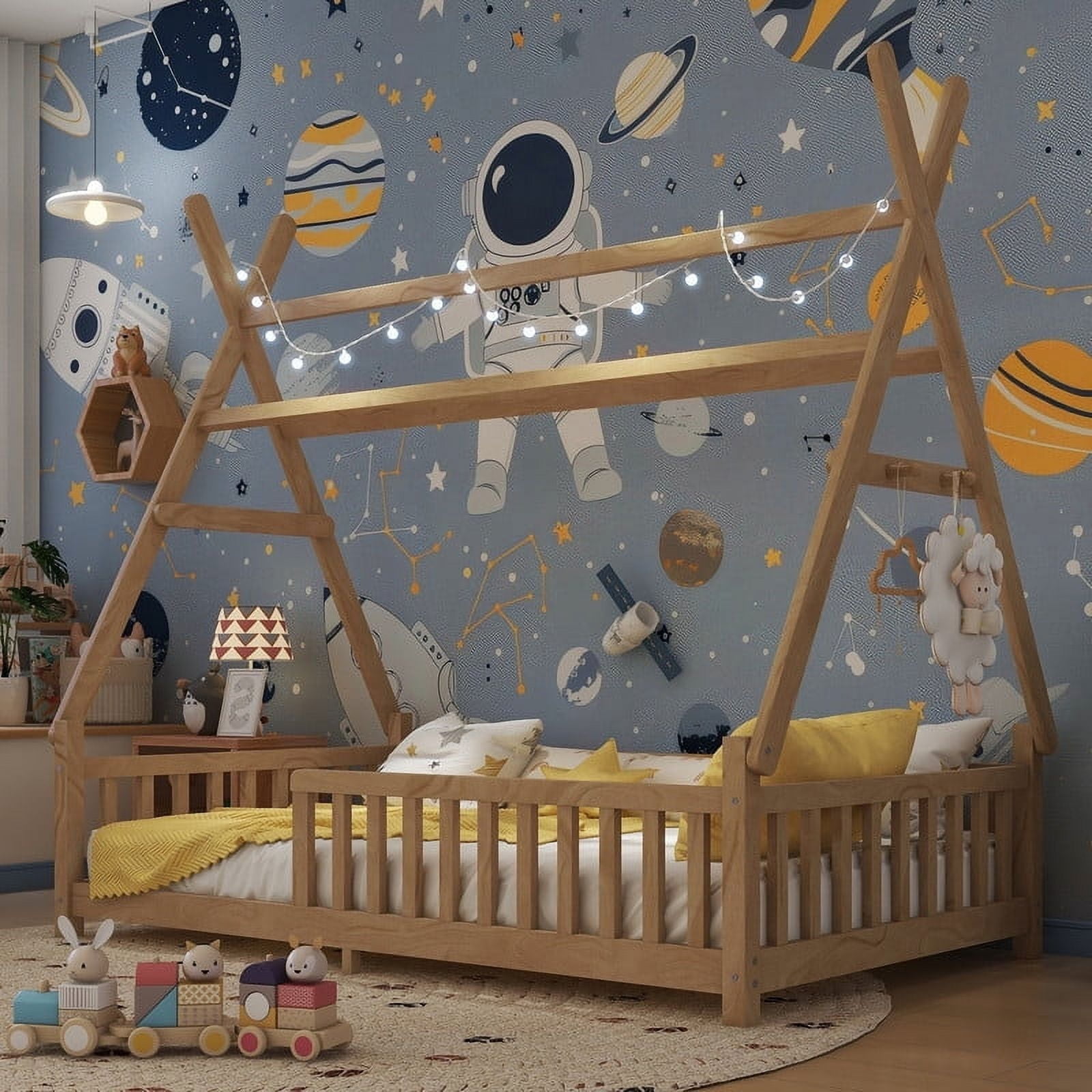 Mirightone Twin Size Tent Beds with Hanging Rack,Teepee Floor Bed for ...