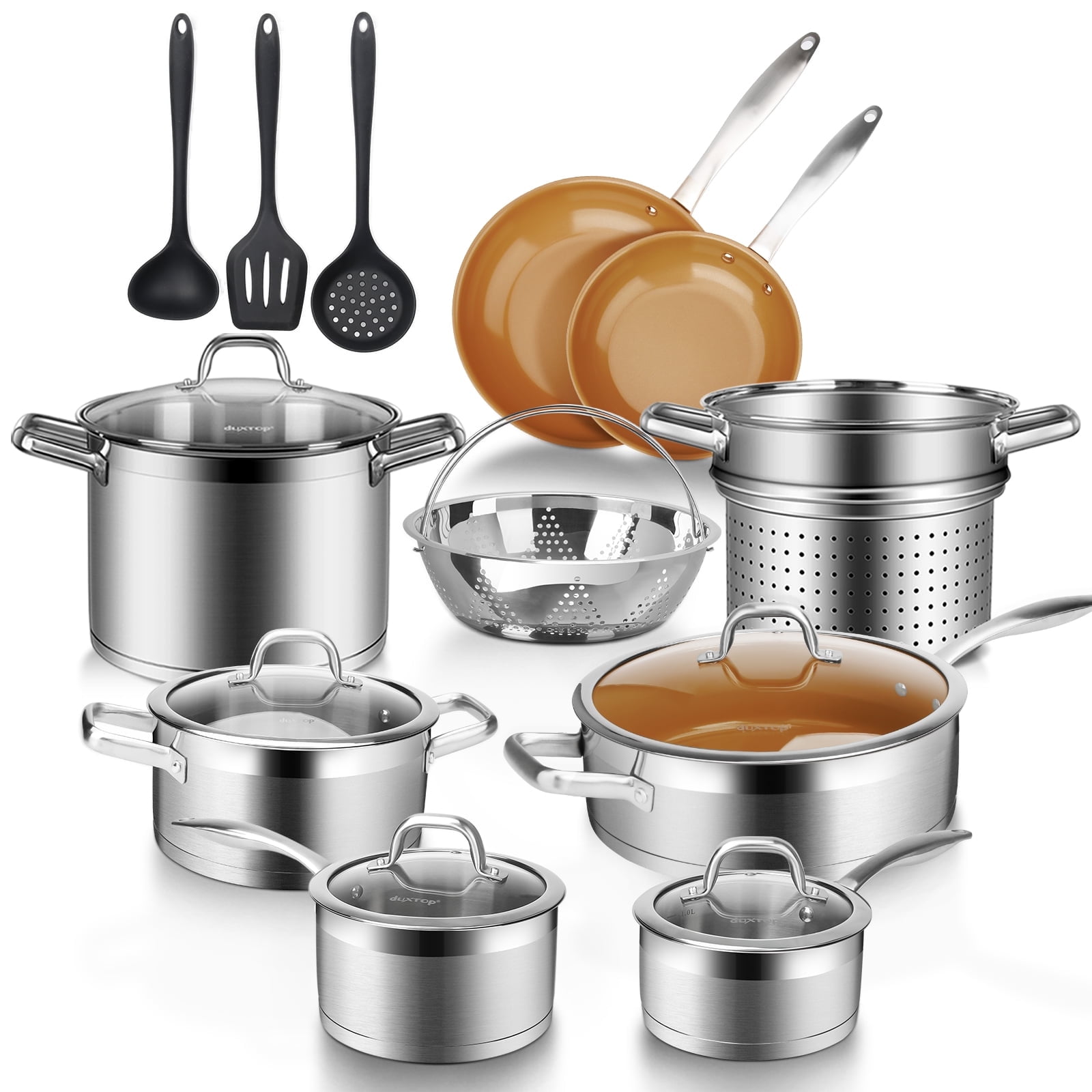 Duxtop 17PC Stainless Steel Induction Cookware Set, Copper Ceramic ...