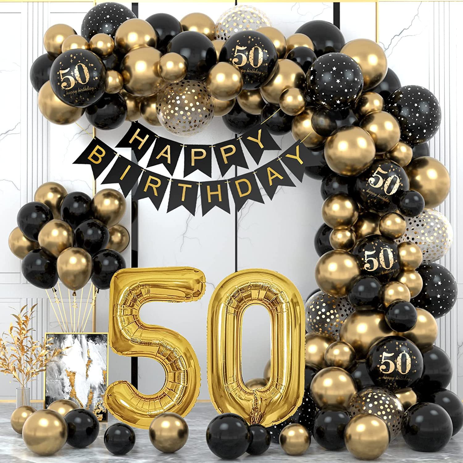 duzziyyaa 50th Birthday Decorations Set with Black and Gold Balloons Banner for Party - Walmart.com