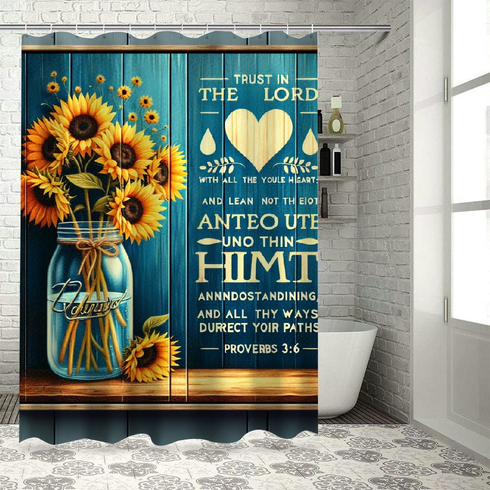 Dvbnli Flower Quote Shower Curtain Inspirational Proverbs Sunflower On