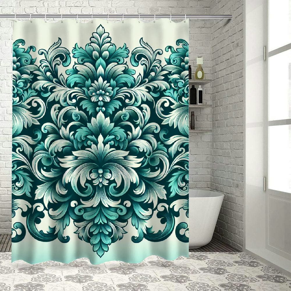 Dvbnli Green Mandala Shower Curtain Boho Floral Theme Fabric Bathroom