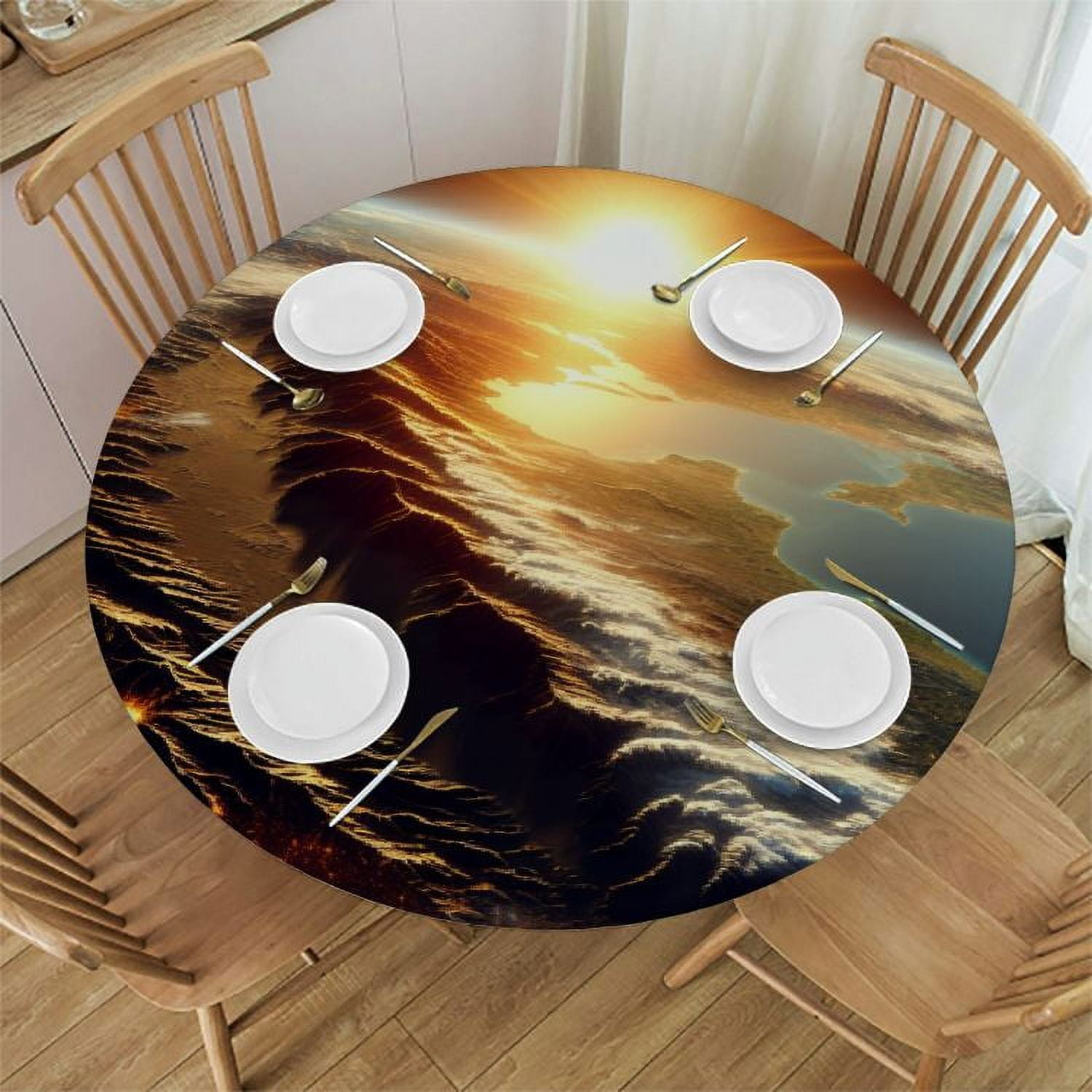 Dvbnli Outer Space Round Fitted Tablecloth, Celestial View of Sunrise ...