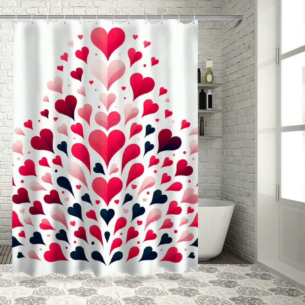 Dvbnli Red Heart Shower Curtain For Bathroom Decorations With Plastic