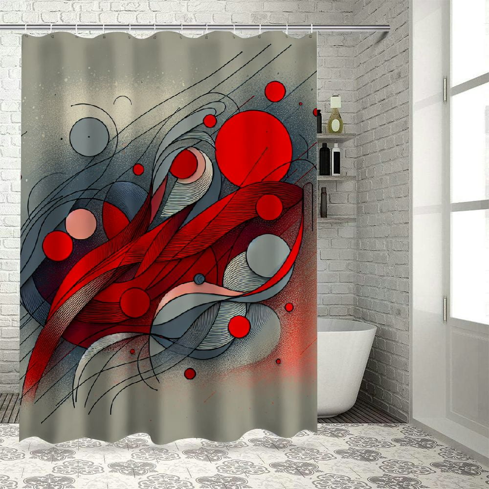 Dvbnli Red And Grey Shower Curtain Geometric Stripe Bathroom Shower