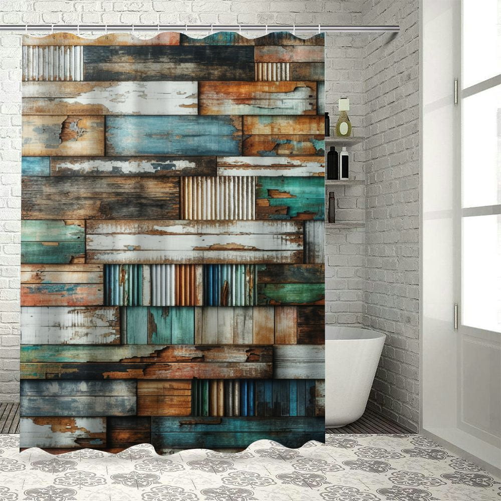 Dvbnli Rustic Shower Curtain Barn Door Old Wooden Country House Image