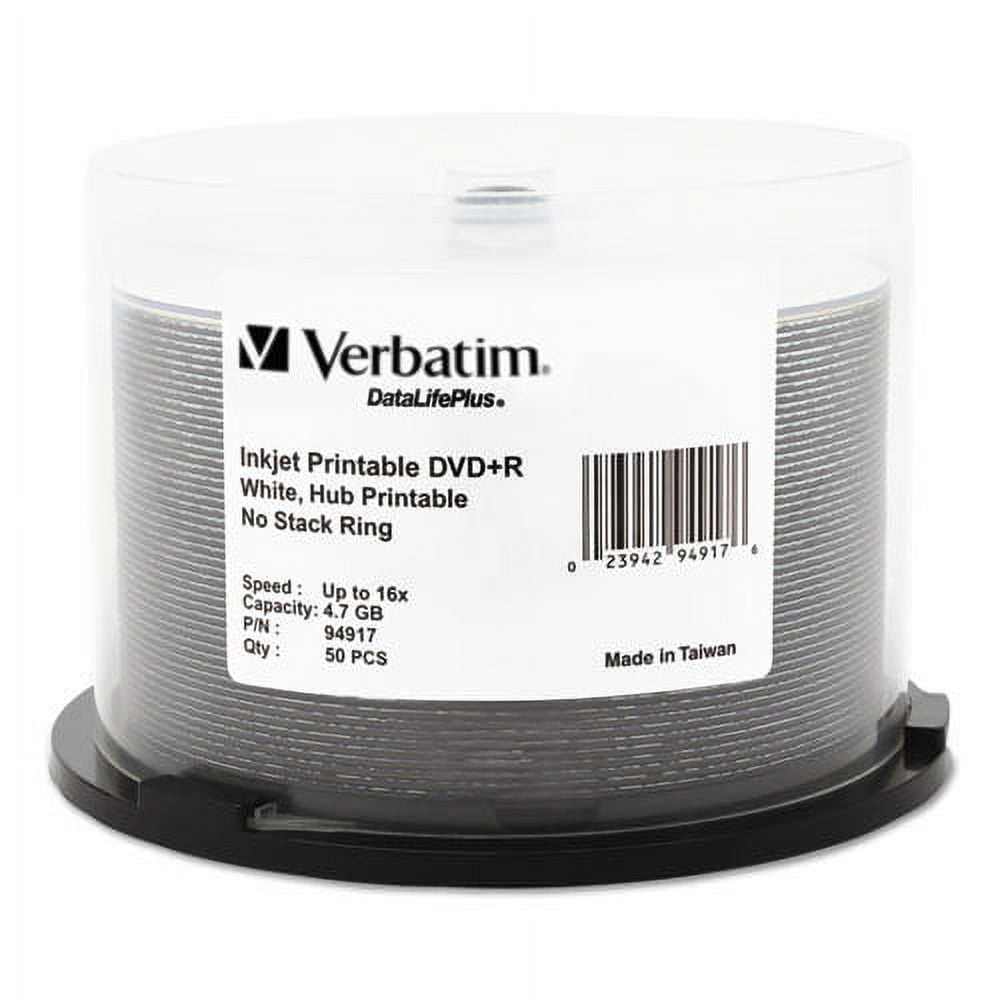 Dvd+r Recordable Disc, 4.7 Gb, 16x, Spindle, Hub Printable, White, 50 ...