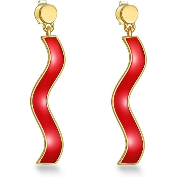 Dveatr 925 Sterling Silver Ribbon Drop Earrings Red Drop Glue Wavy ...