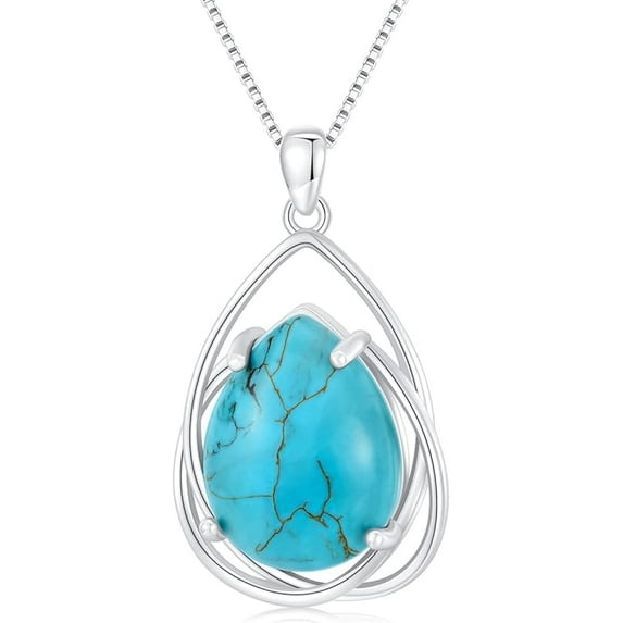 Dveatr Teardrop Turquoise Pendant Necklace, 925 Sterling Silver ...