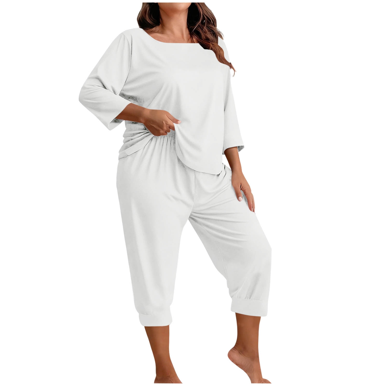 Dvprdro 2 Pack Womens Pajama Sets Plu Size 3/4 Sleeve Pjs Lounge Set ...