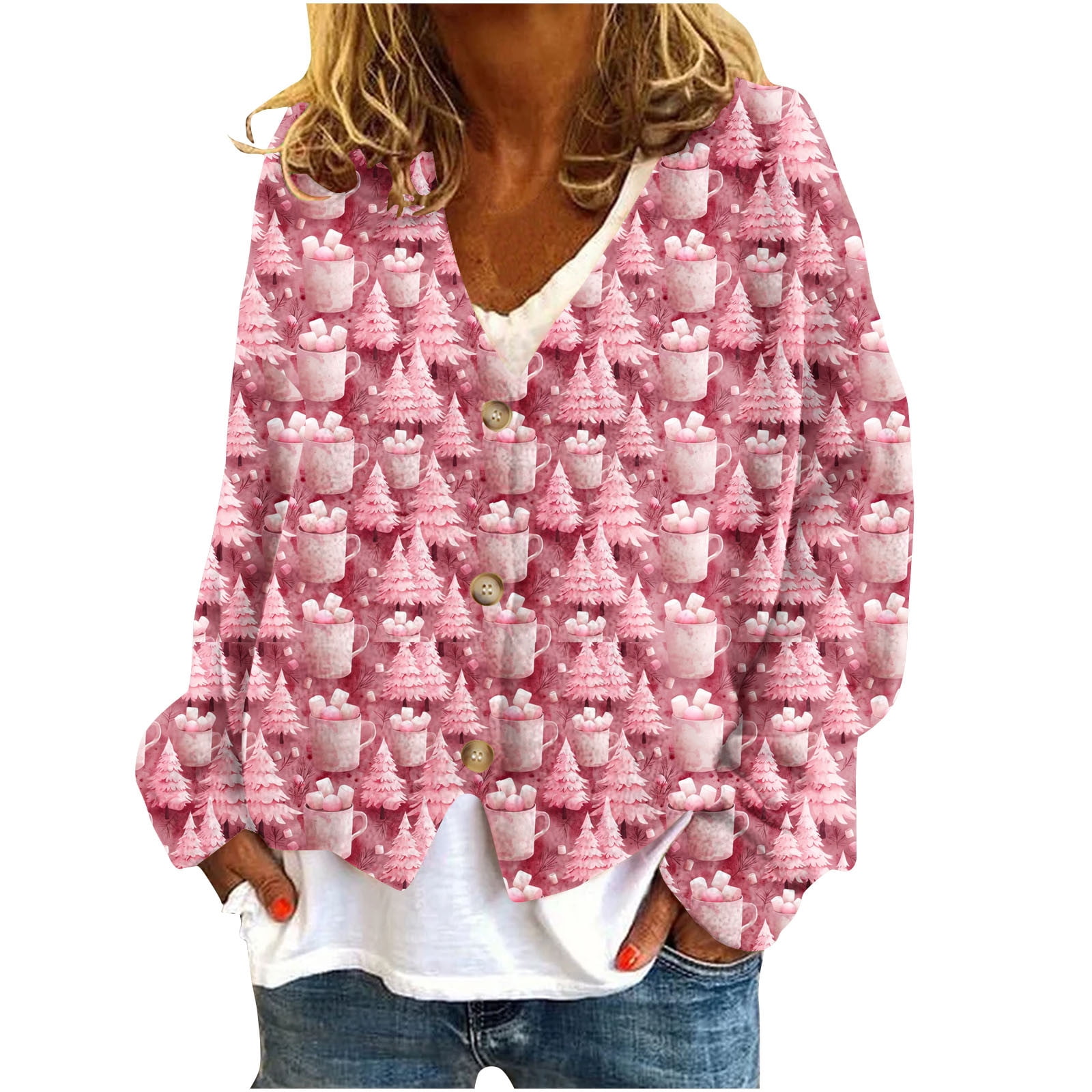 Dvprdro Christmas Sweaters for Women Plushy Button Front Holiday ...