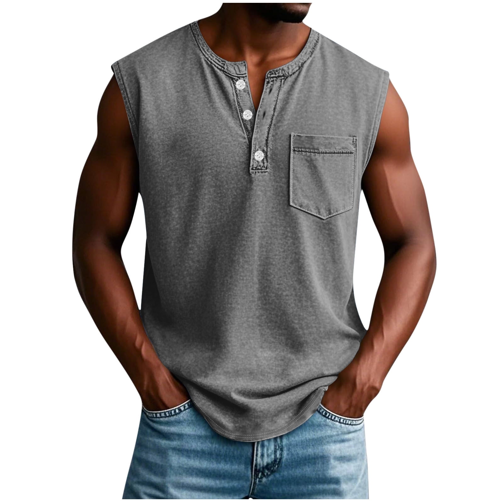 Dvprdro Fashion Causal Buttons Sleeveless Tank Tops for Men Summer Solid Casual Loose ...