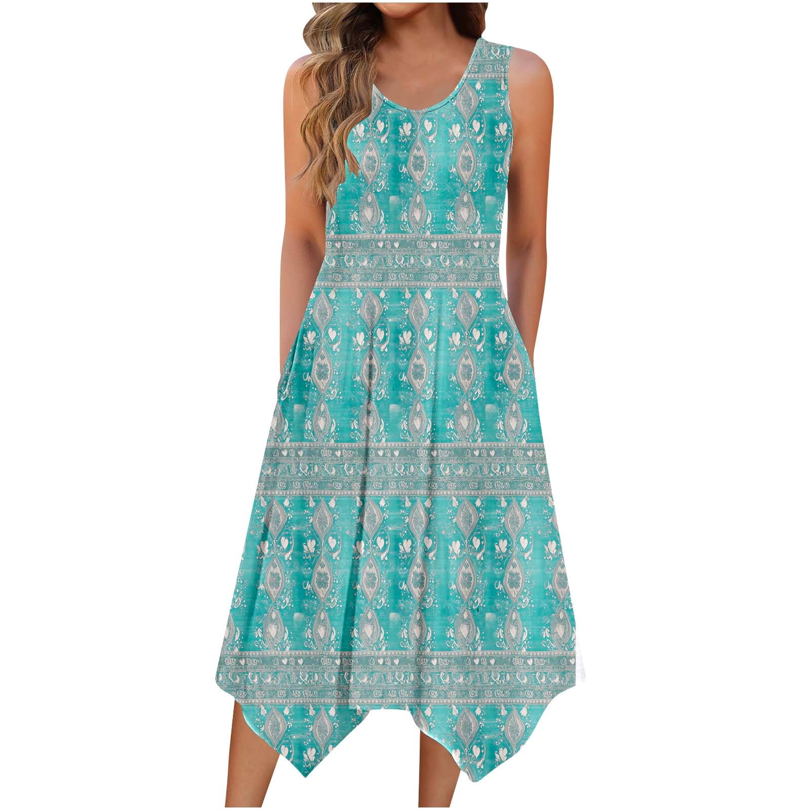 Dvprdro Fashion Floral Dress Women Casual Loose Flowy Flare Hem Midi ...